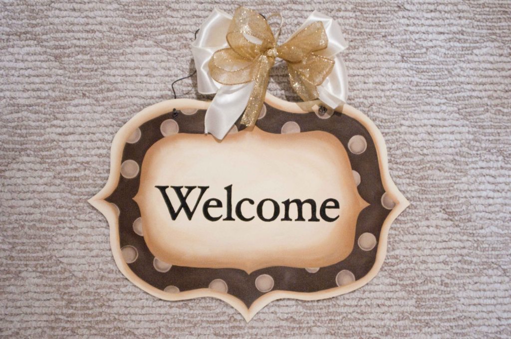 Welcome Sign – Tan w Polka Dots – Creative Home Art
